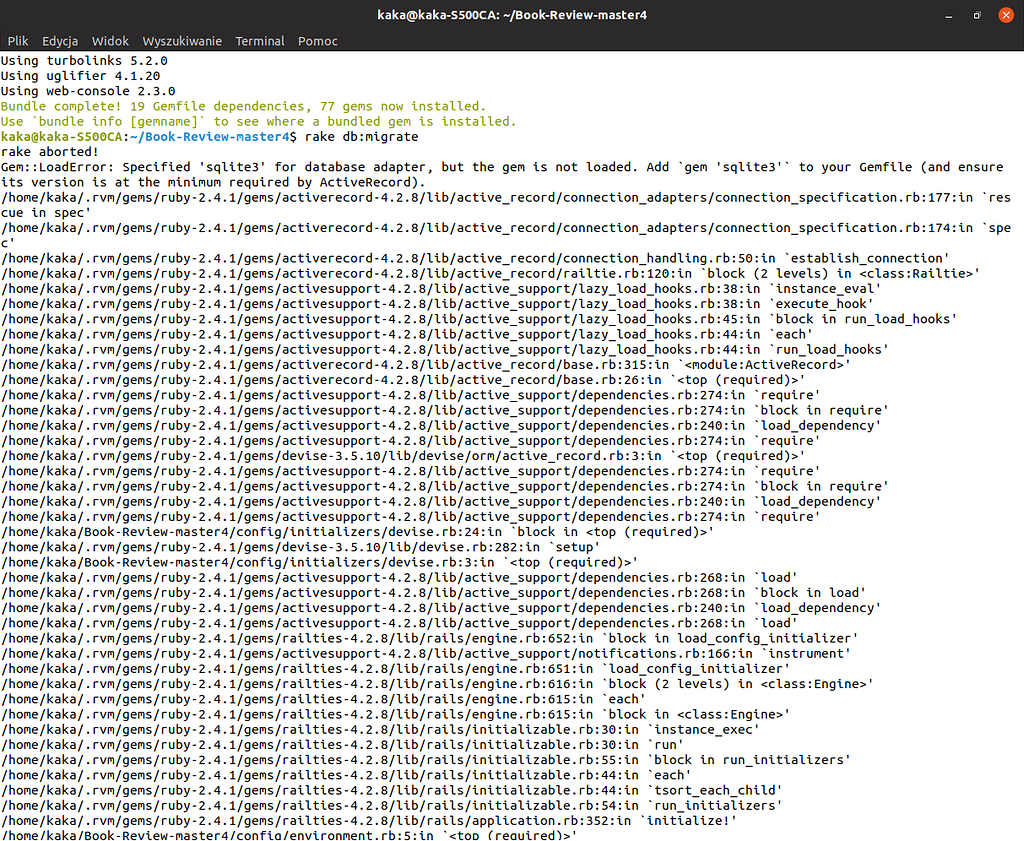 Rake aborted! Gem::LoadError: Specified 'sqlite3' for database adapter, - Polskie forum Ruby on ...